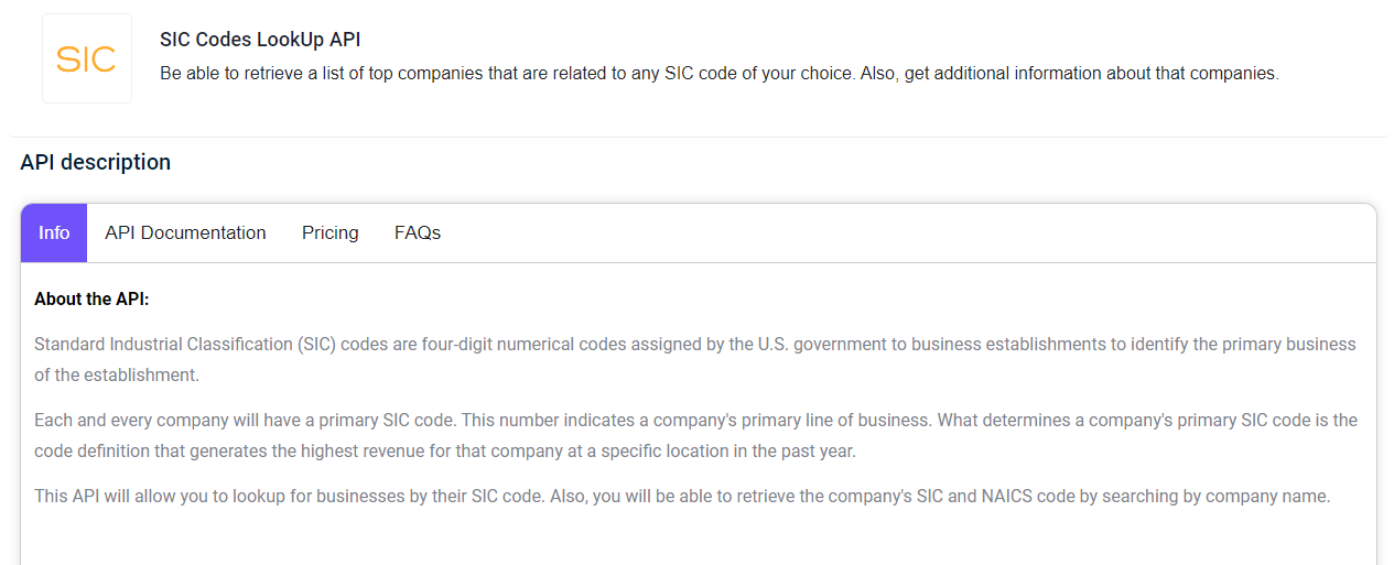 SIC Code Lookup API For Company Name Free For Indiana - REST API Developers